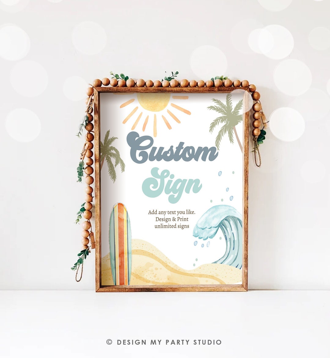 Editable Custom Sign Surf Birthday Party Sign Boy the Big One Surfing ...