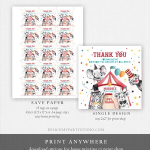 Editable Circus Thank You Tags Carnival Birthday Favor Tags Boy Vintage ...