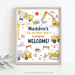 Editable Construction Birthday Welcome Sign Yellow Dump Truck ...
