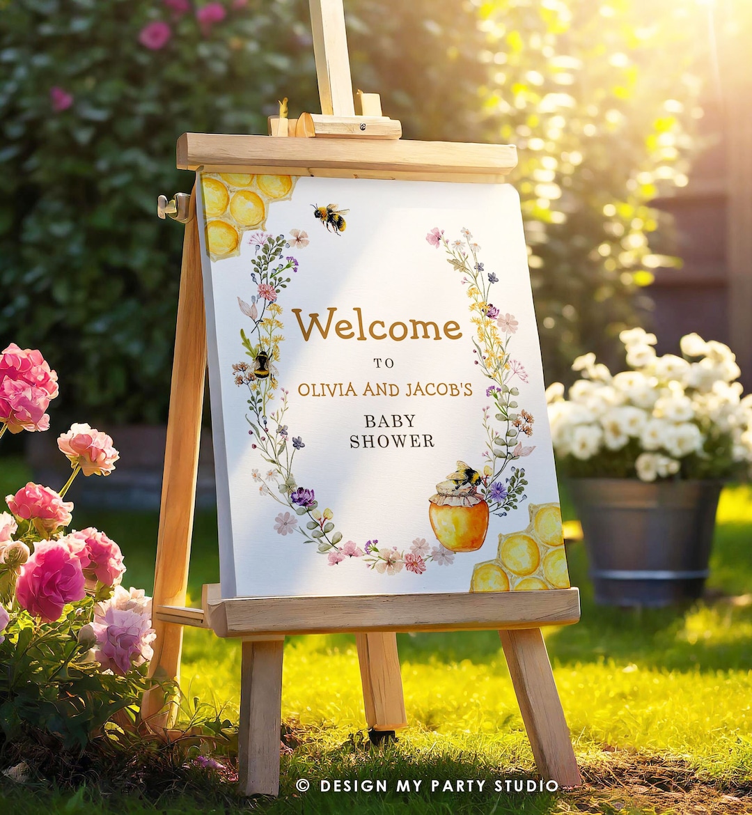 Editable Bee Welcome Sign Honey Baby Shower Mama to Bee Yard Sign Sweet ...