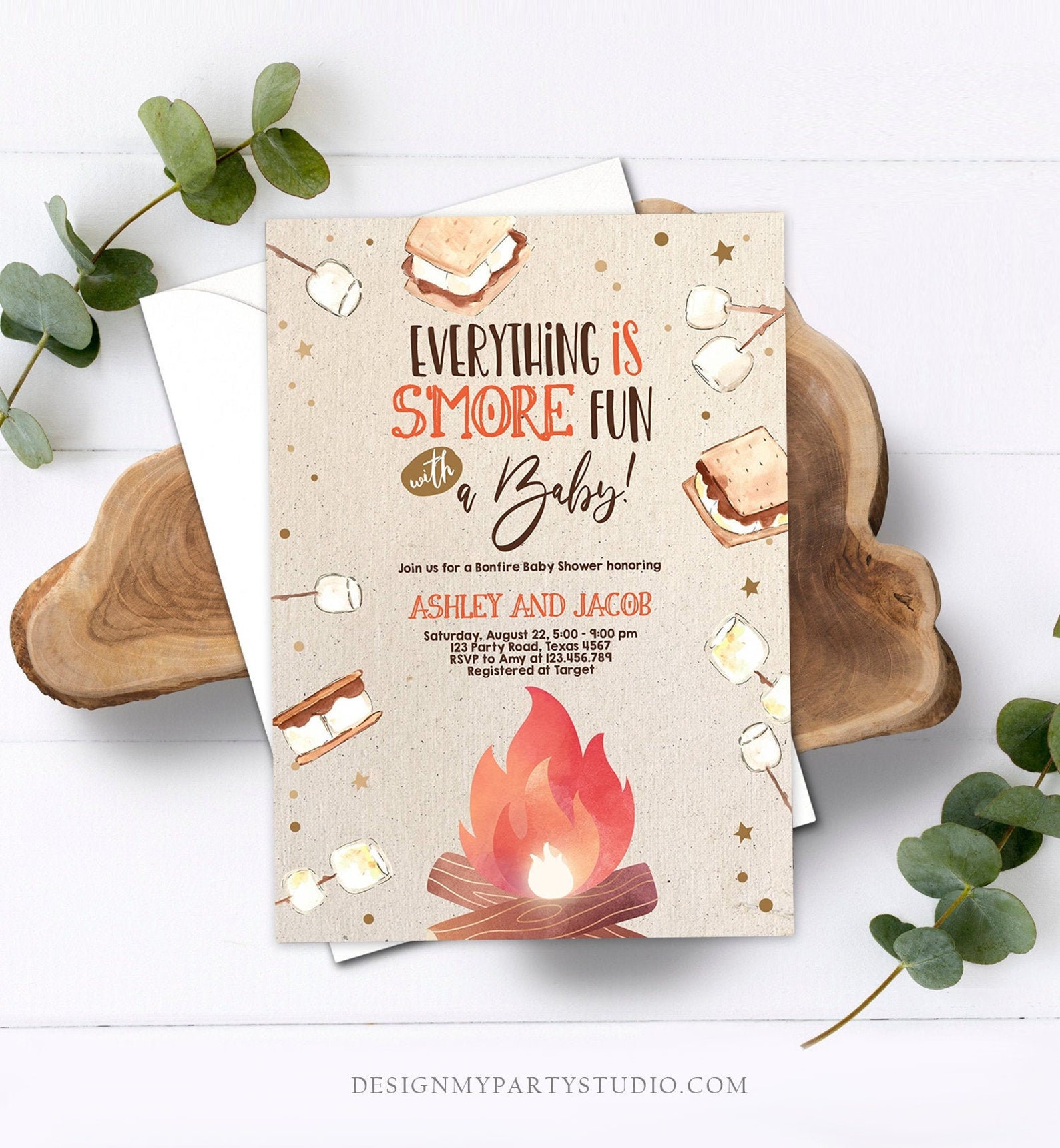 Editable S'more Baby Shower Invitation Bonfire Baby Shower | Etsy