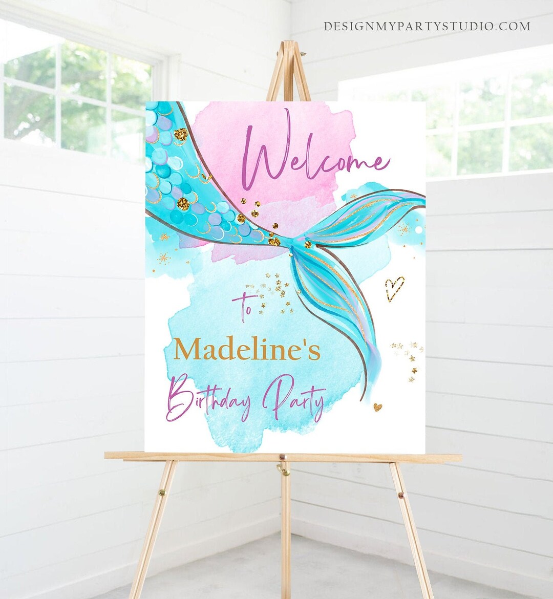 Editable Mermaid Welcome Sign Mermaid Birthday Sign Girl Mermaid Tail ...