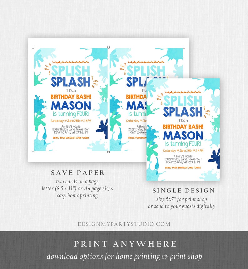 Editable Pool Party Invitation Splish Splash Birthday Invite - Etsy