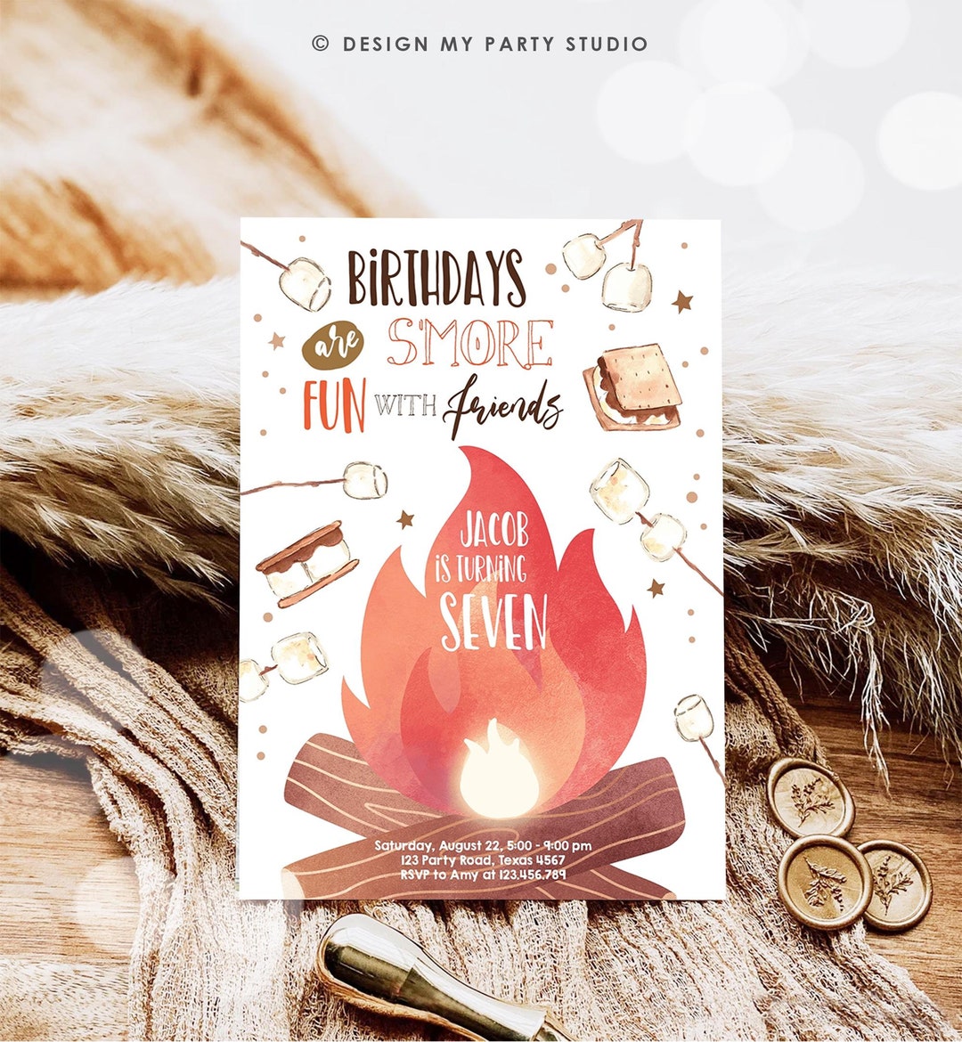 Editable S'more Birthday Invitation Bonfire Glamping Camping Smore Fun ...