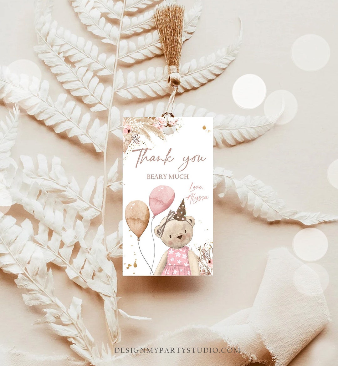 Editable Boho Teddy Bear Favor Tags Thank You Beary Much Tag Teddy Bear ...