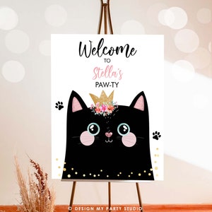 Editable Kitten Birthday Welcome Sign Pawty Sign Cat Birthday Welcome ...