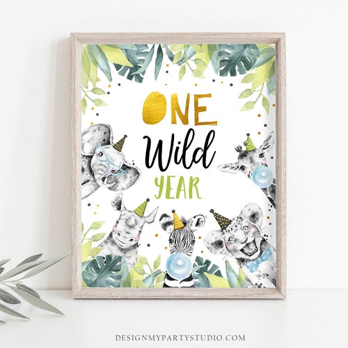 One Wild Year Birthday Sign Table Decor Tropical Safari First - Etsy