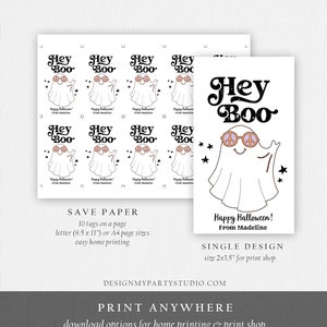 Editable Retro Halloween Favor Tags Hey Boo Gift Tags Costume Party ...