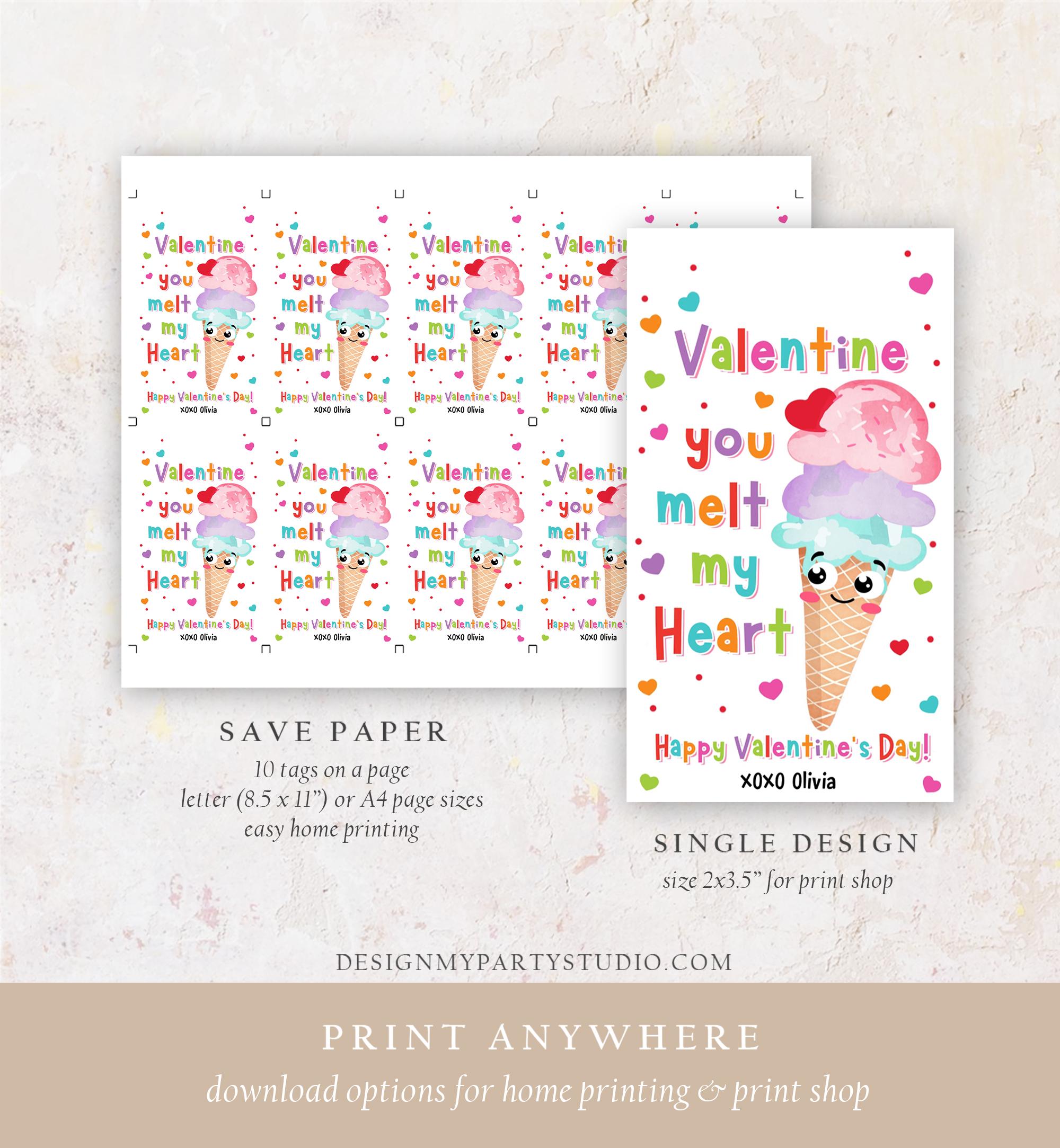 Editable Ice Cream Valentines Day Gift Tag Valentine You Melt My Heart ...