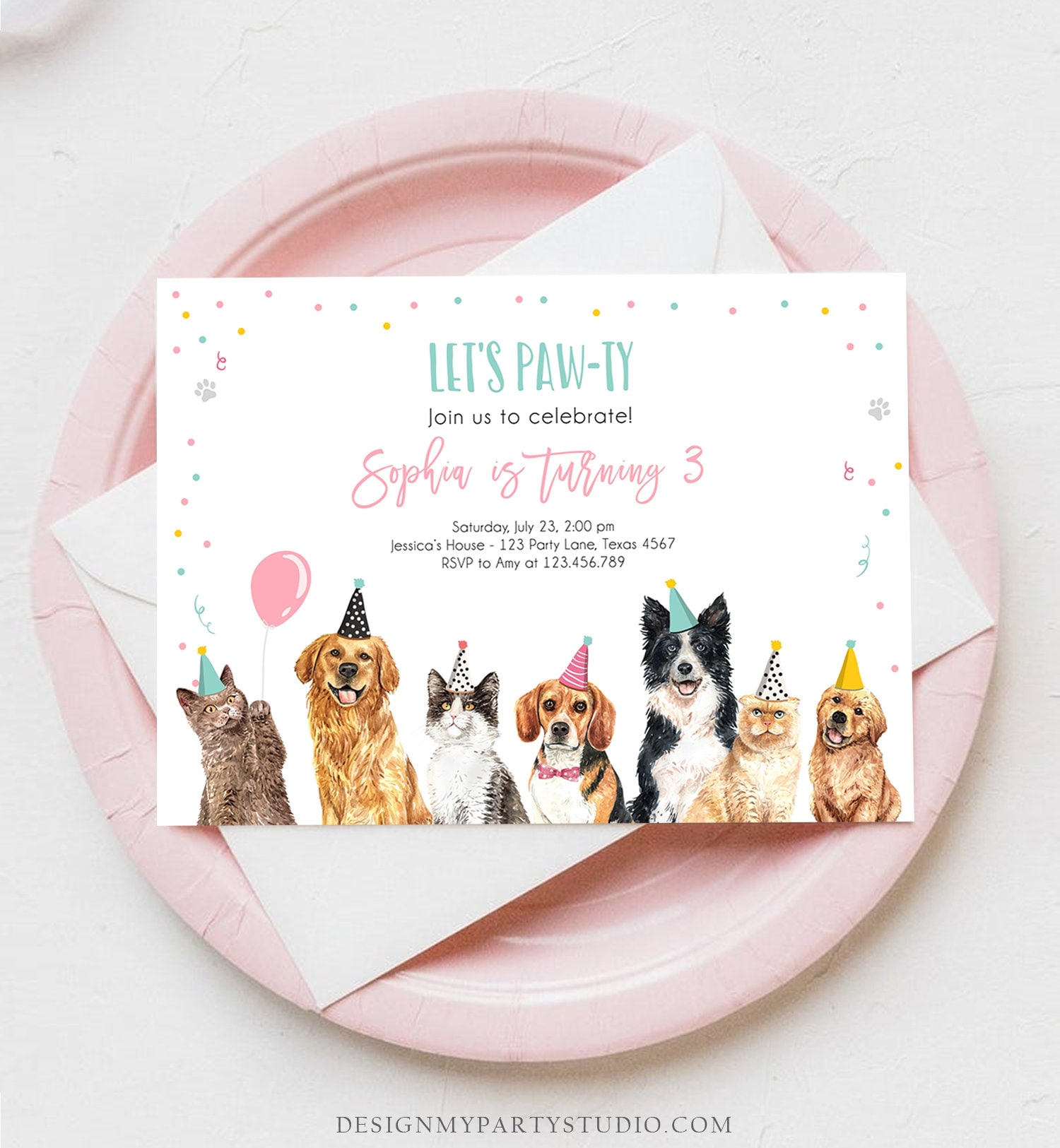 Editable Cats and Dogs Birthday Invitation Cat Dog Birthday - Etsy