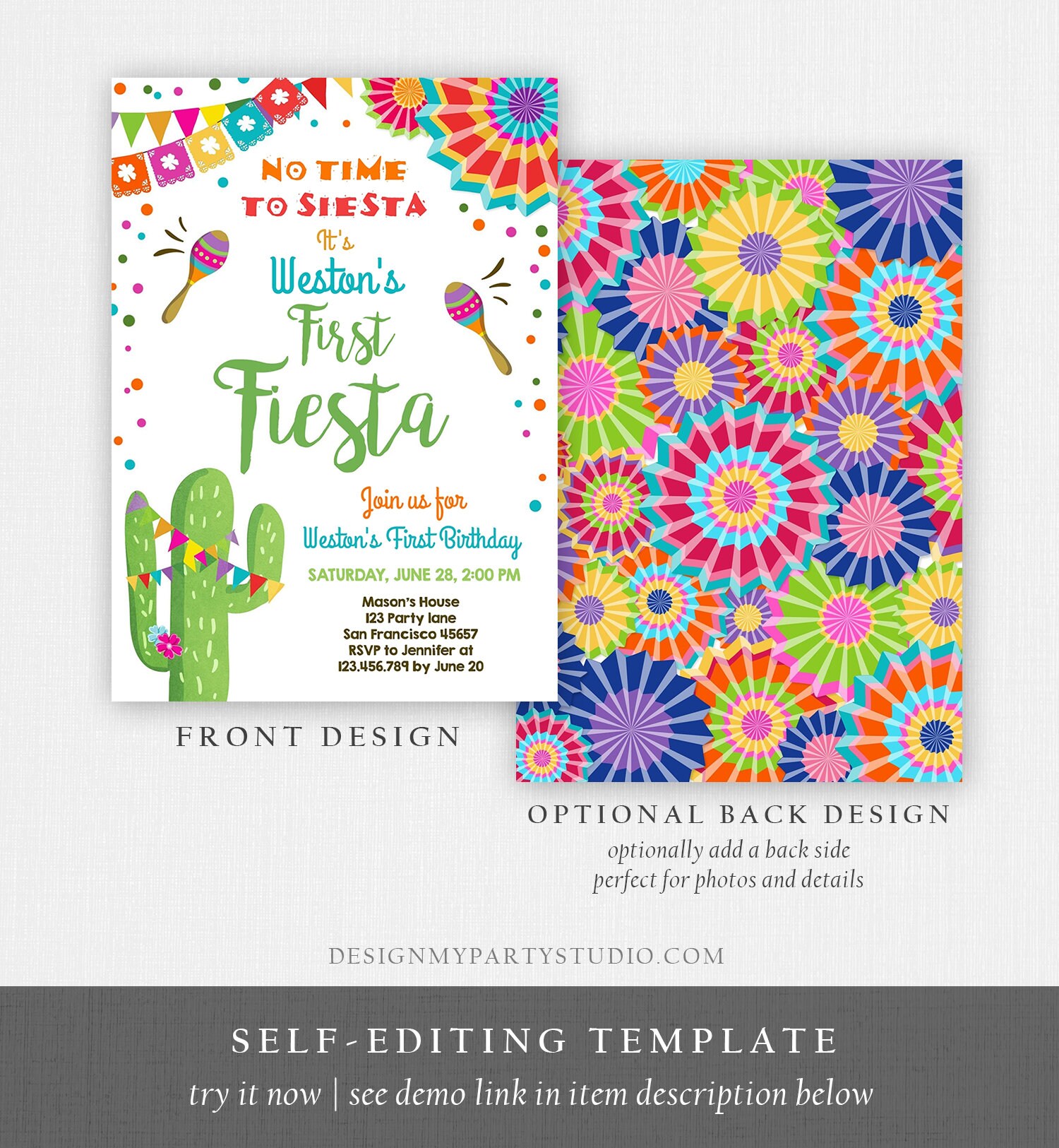 Editable First Fiesta Birthday Invitation Let's Fiesta No - Etsy