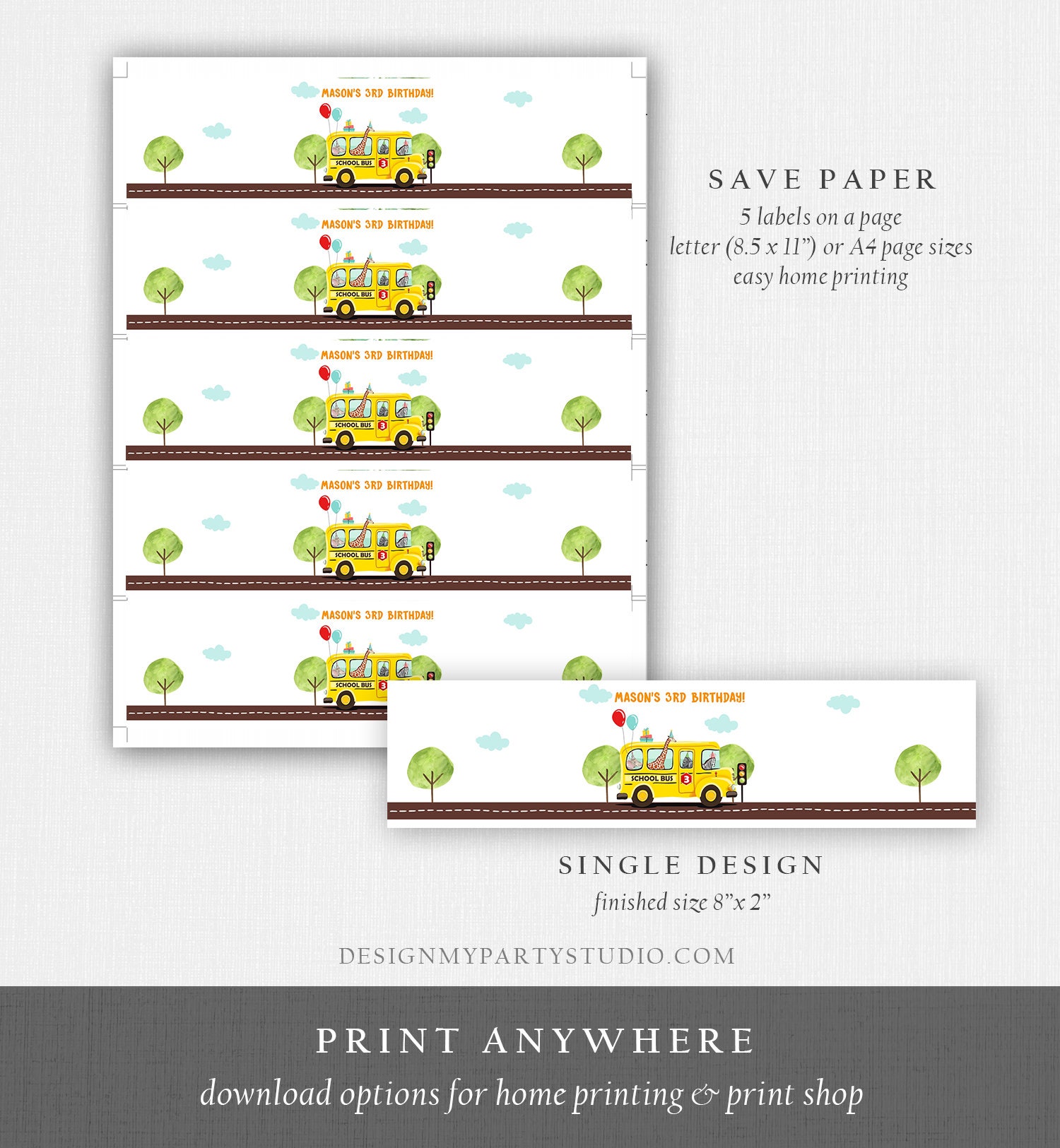 Editable School Bus Water Bottle Labels Wheels on the Bus - Etsy