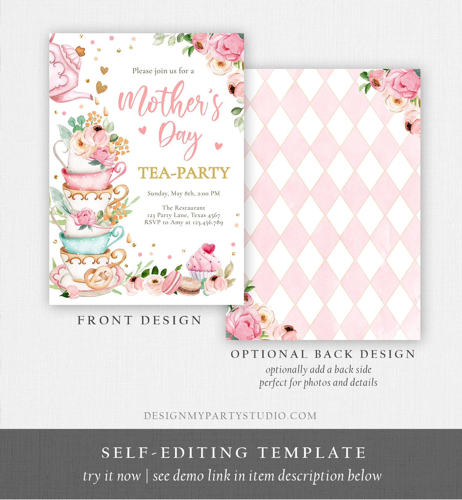 Editable Mothers Day Tea Party Invitation Tea Party Mother's Day Brunch ...