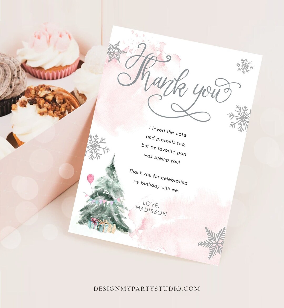 Editable Winter Tree Thank You Card Watercolor Birthday Winter ...