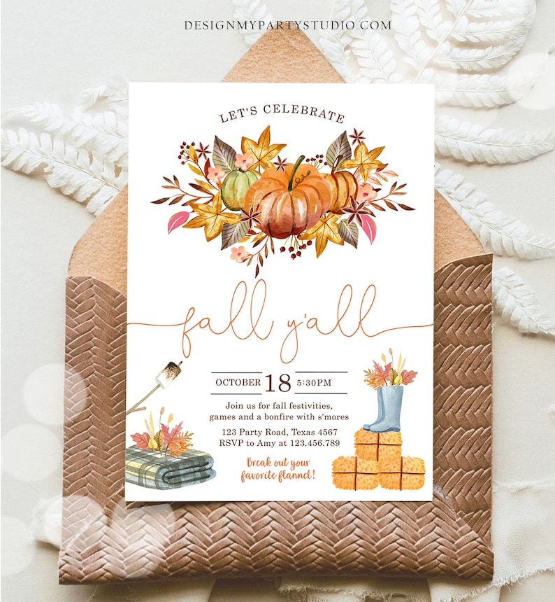 Editable Fall Y'all Party Invitation Fall Festival Party Backyard ...