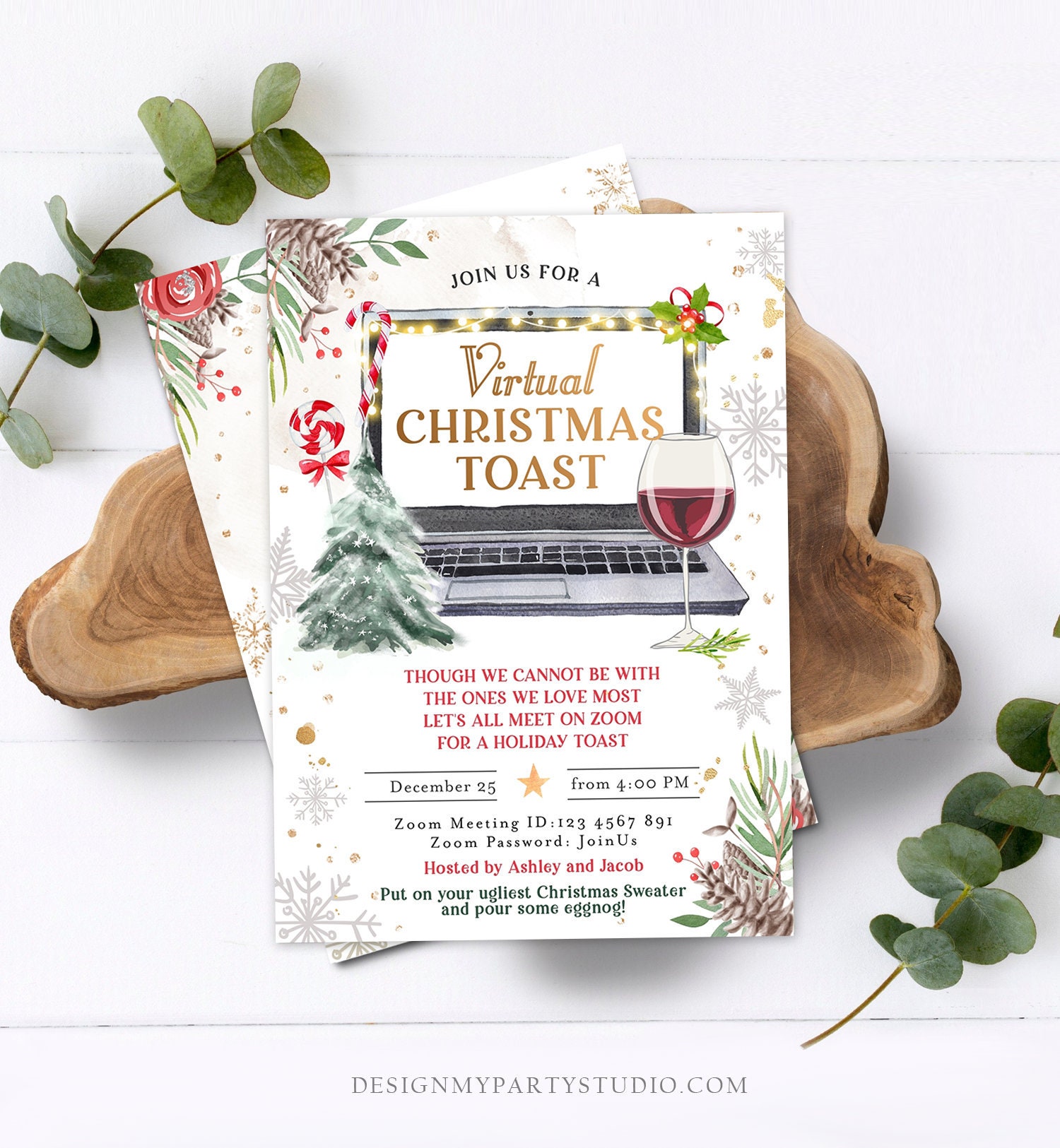 Editable Virtual Christmas Toast Invitation Christmas Party Zoom Invite ...