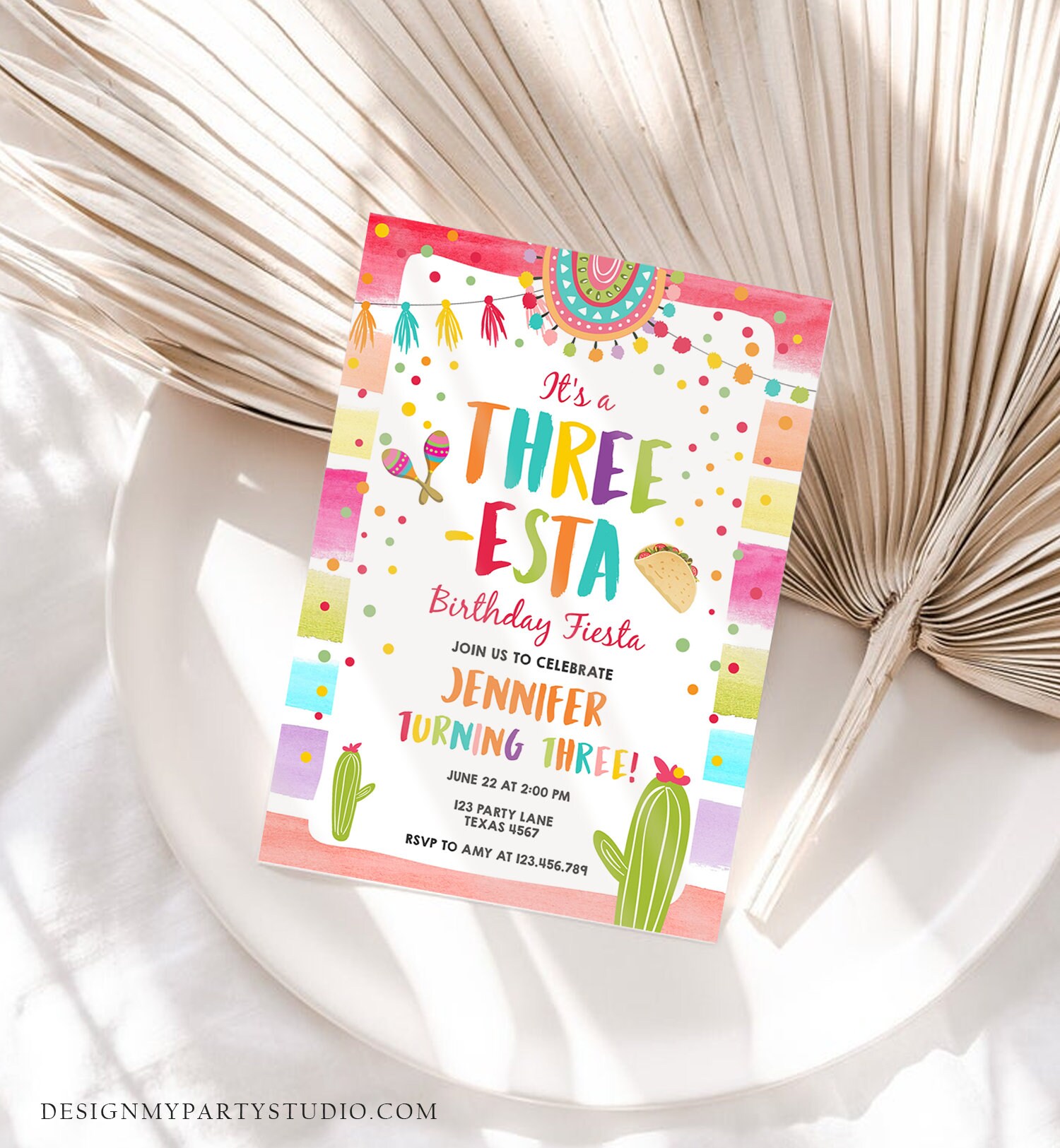 Editable Three-esta Fiesta Birthday Invitation Third Birthday 3rd ...