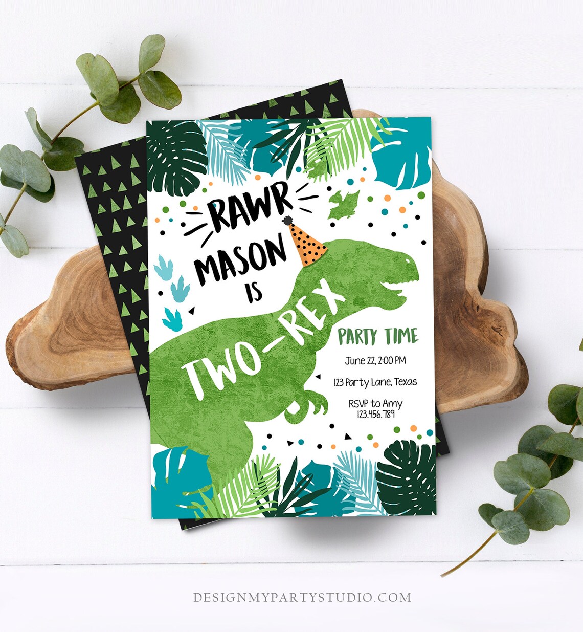 Editable Two-rex Dinosaur Birthday Invitation Dino T-rex - Etsy Canada