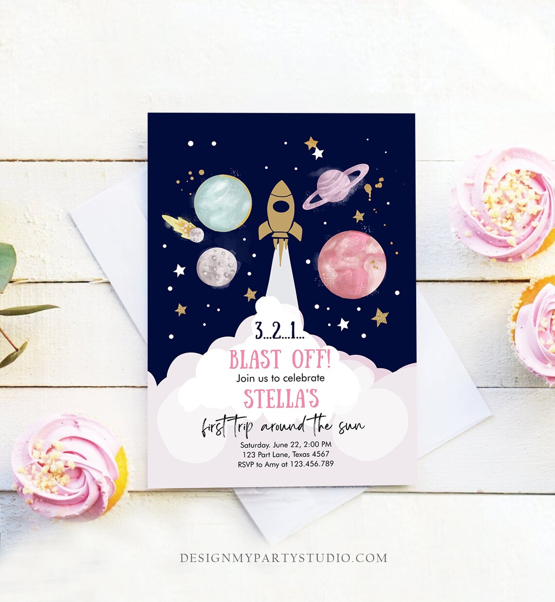 Editable Outer Space Girl First Birthday Invitation Galaxy - Etsy