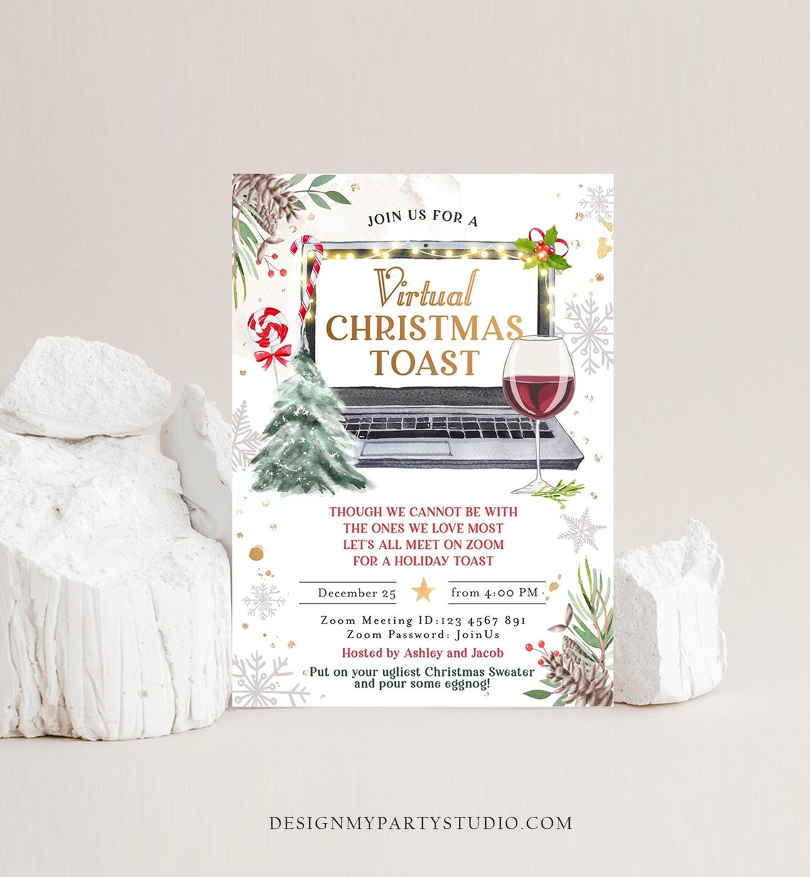 Editable Virtual Christmas Toast Invitation Christmas Party Zoom Invite ...
