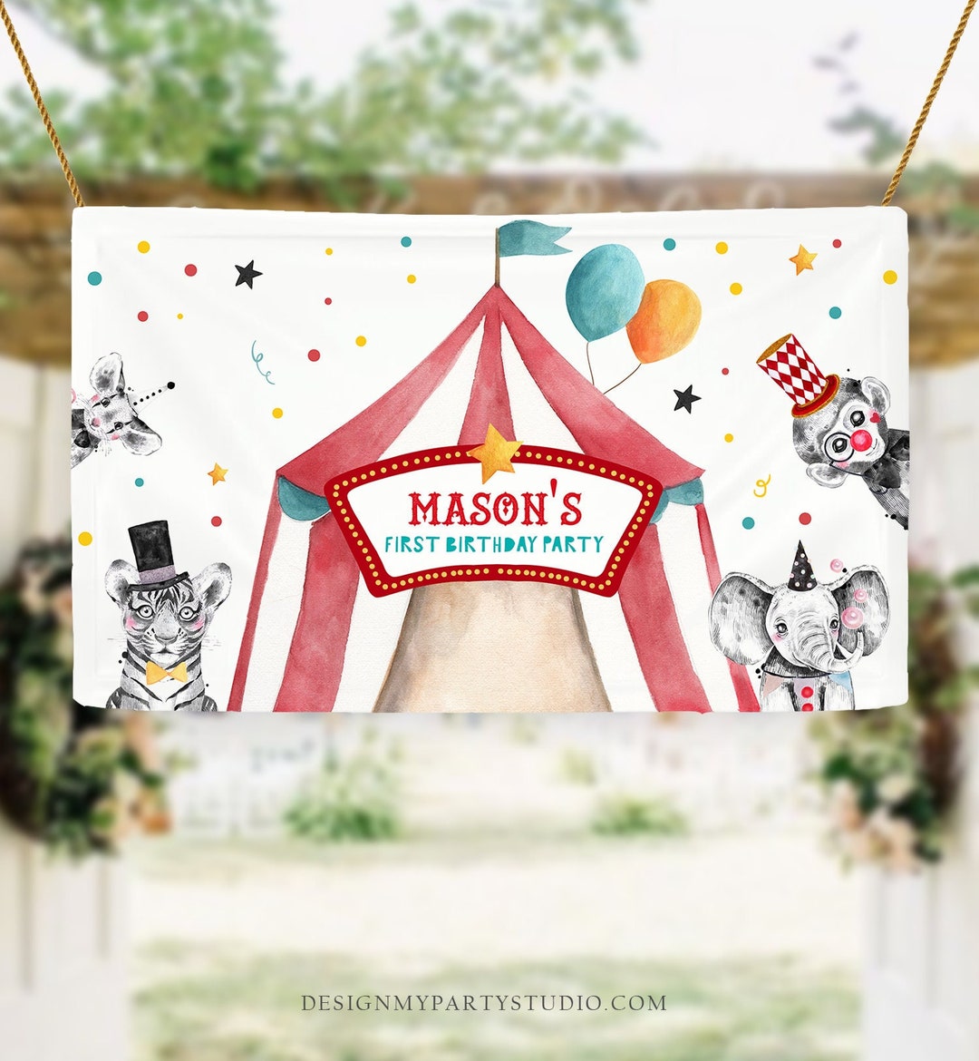 Editable Carnival Backdrop Banner Circus Birthday Boy Circus Welcome ...