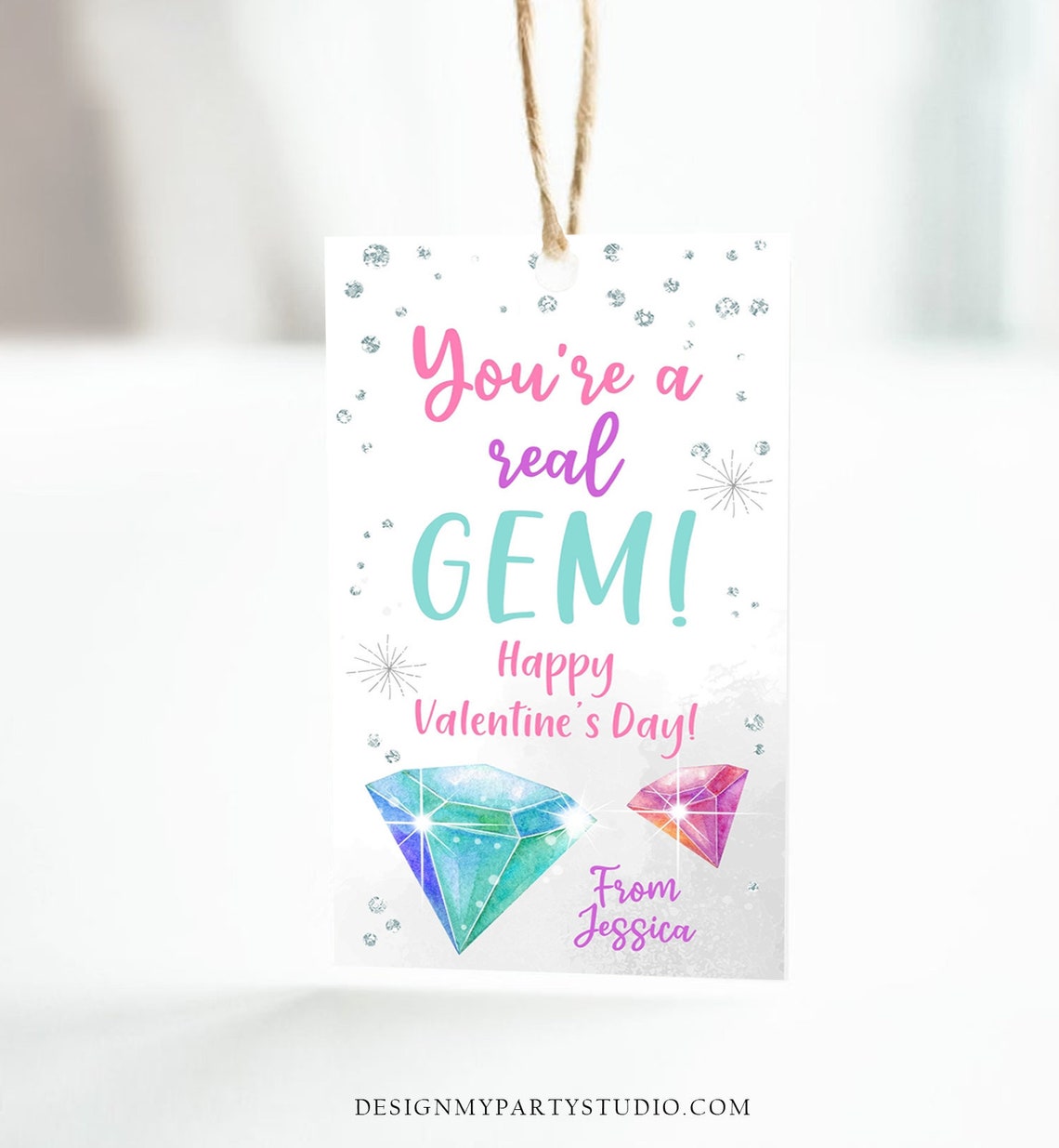 Editable Valentine Tags You're a Gem Valentine's Tag School Kid's ...