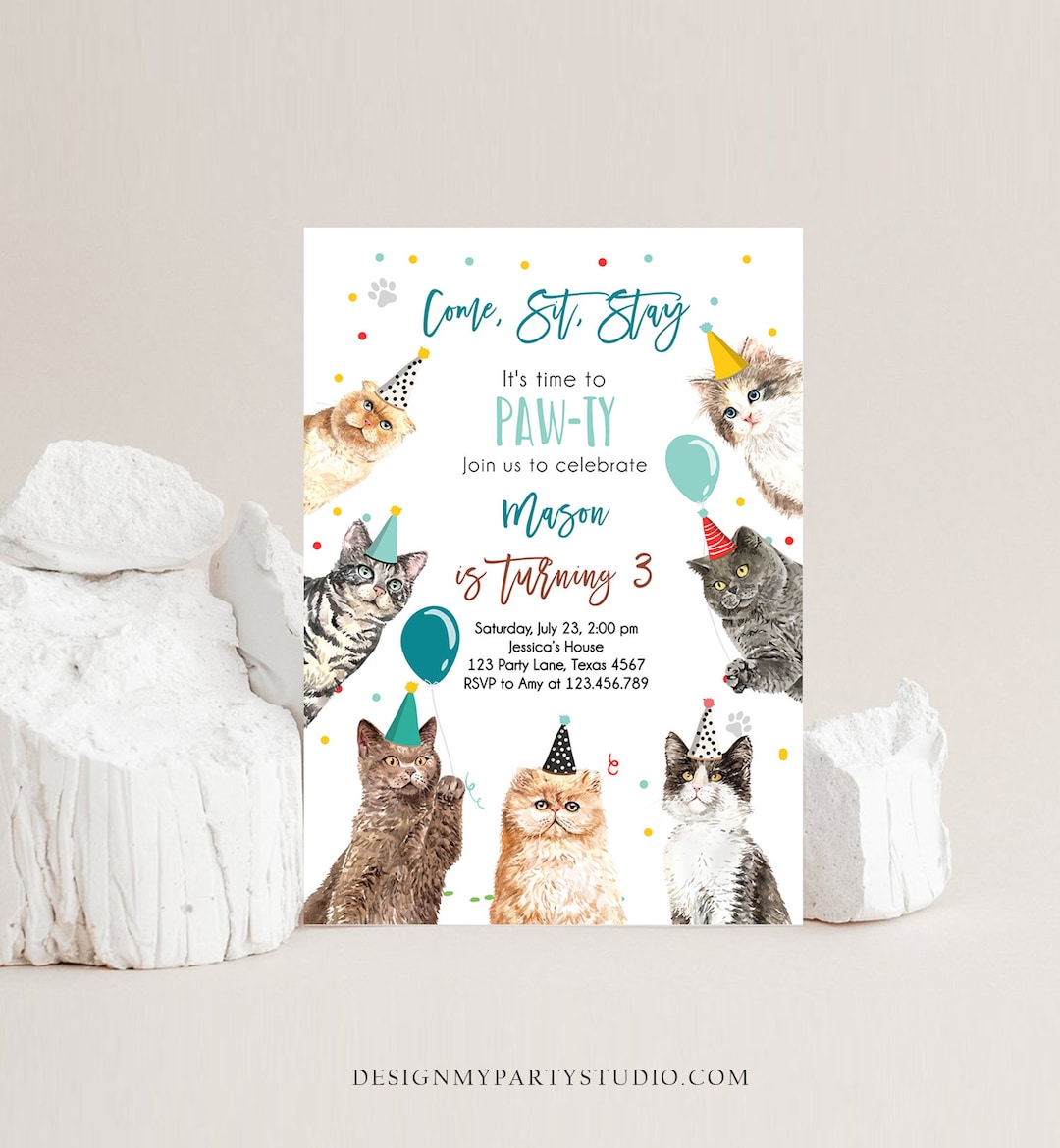 Editable Cat Birthday Party Invitation Kitten Birthday Invite - Etsy