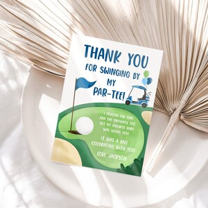 Editable Golf Thank You Card Golfing Birthday Par-tee Swinging by Hole ...