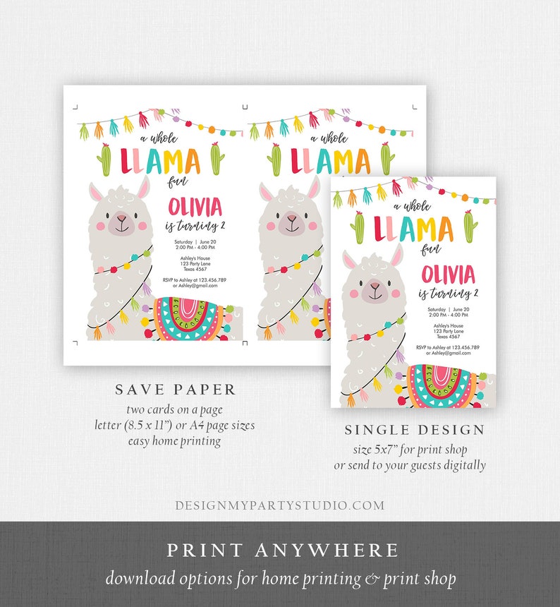 Editable Whole Llama Fun Birthday Invitation Fiesta Mexican - Etsy