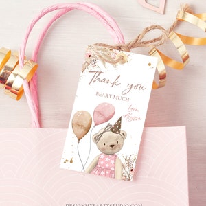 Editable Boho Teddy Bear Favor Tags Thank You Beary Much Tag Teddy Bear ...