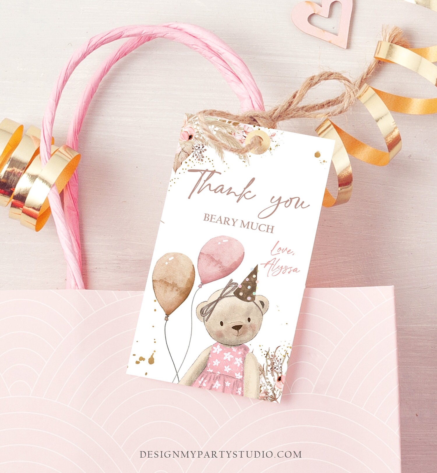 Editable Boho Teddy Bear Favor Tags Thank You Beary Much Tag Teddy Bear ...