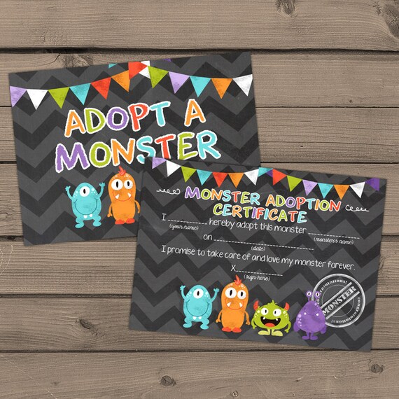 Adopt a Monster certificate and sign Monster Birthday Monster adoption ...
