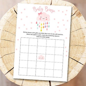 Cloud Baby Shower Bingo Game Cards Raindrops Rain Drops Pink Girl ...