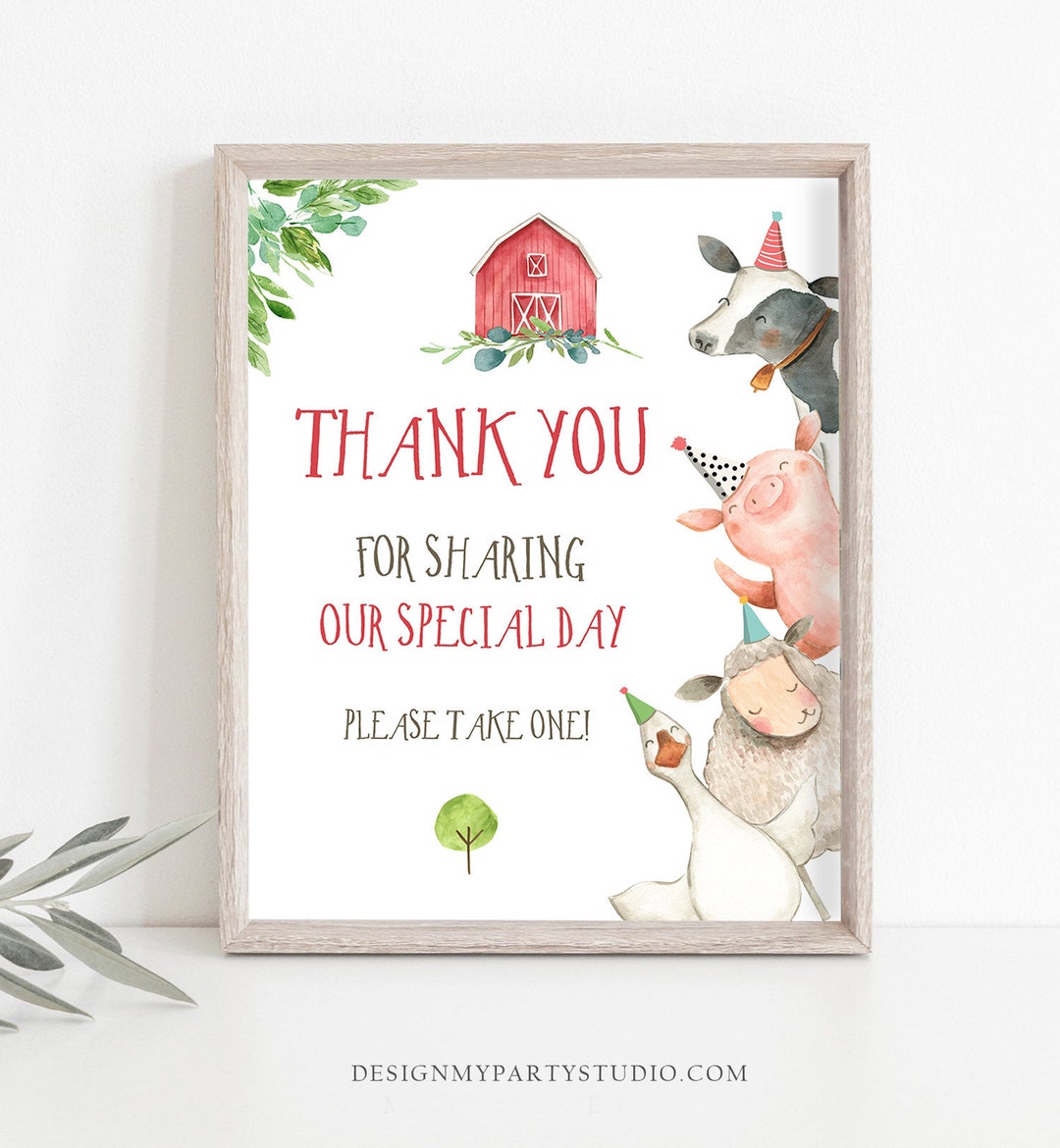 Editable Farm Birthday Thank You Sign Boy Barnyard Birthday Favor Sign ...