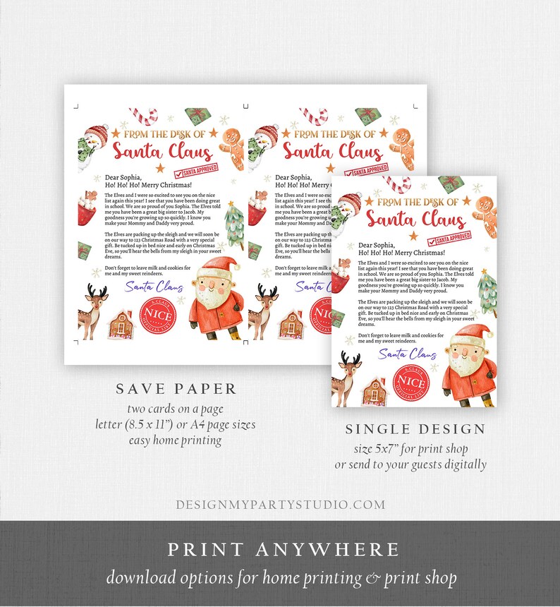 Editable Personalized Letter From Santa Claus From the Desk of Santa ...