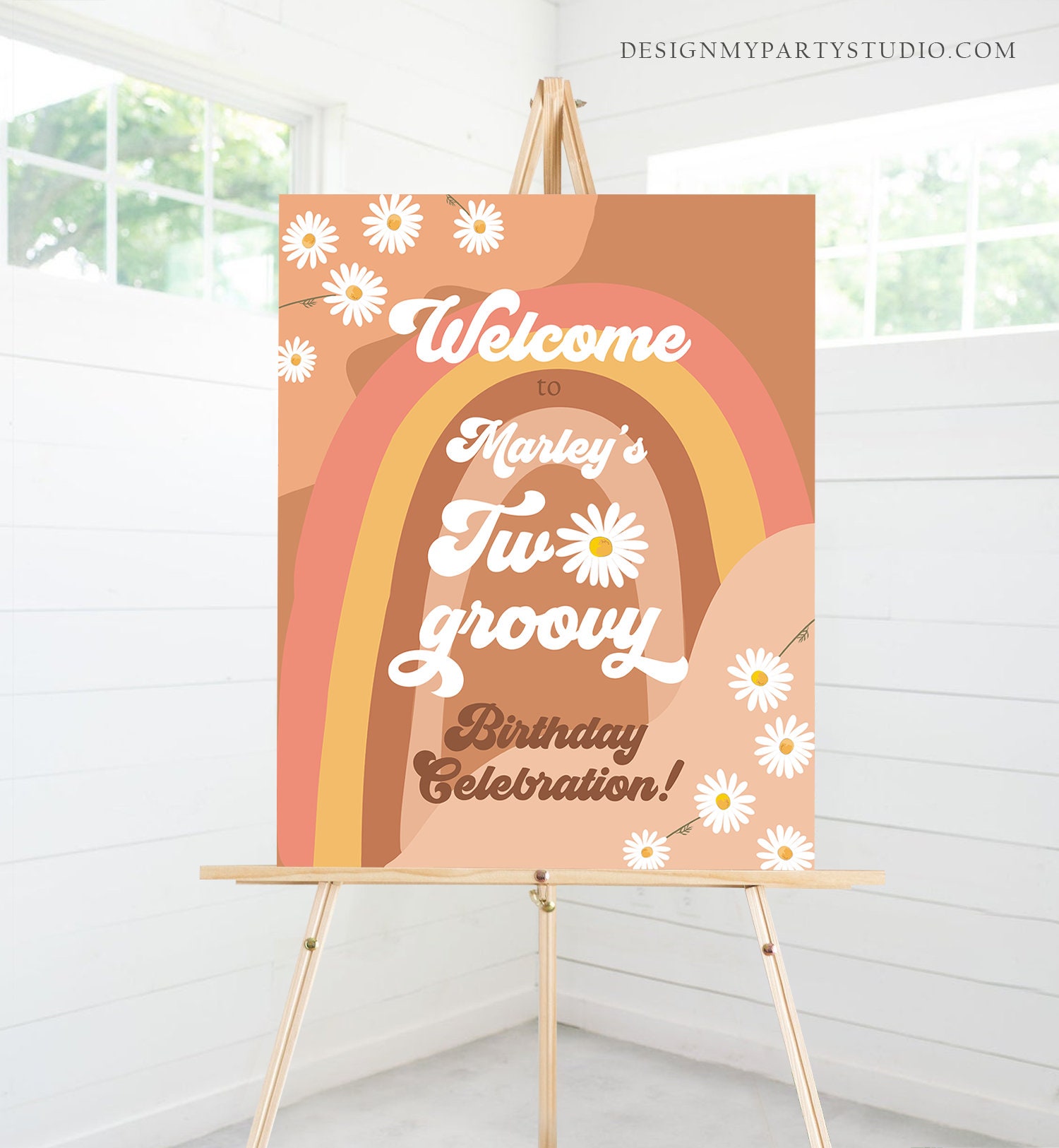 Editable Two Groovy Birthday Welcome Sign Floral Boho 2nd - Etsy