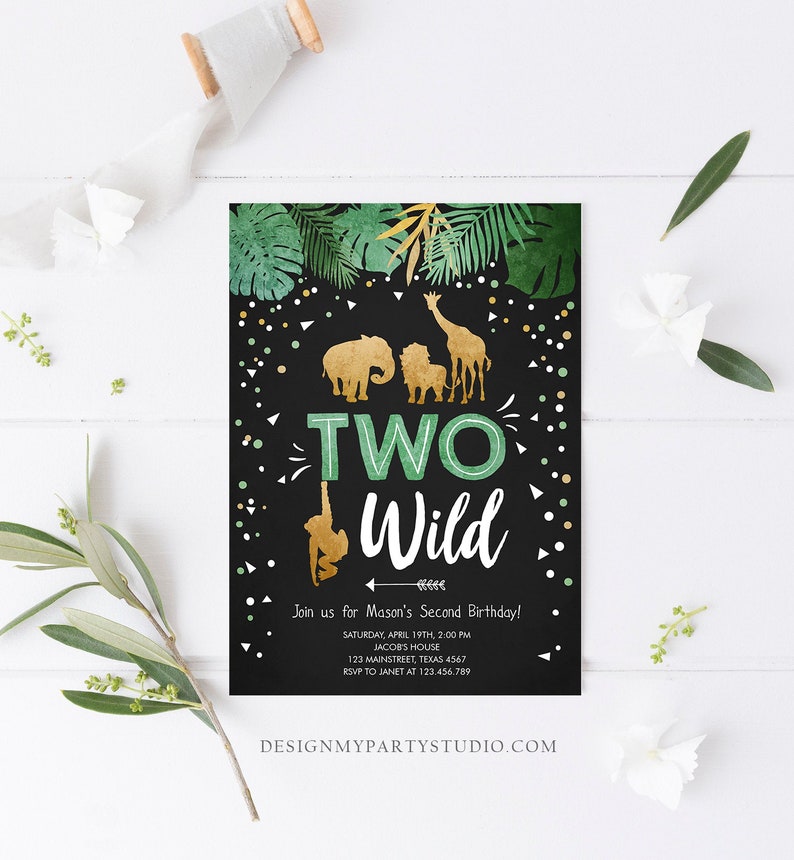 Editable Two Wild Birthday Invitation Safari Animals Wild - Etsy