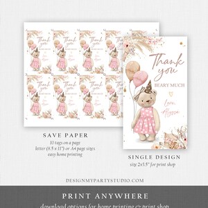 Editable Boho Teddy Bear Favor Tags Thank You Beary Much Tag Teddy Bear ...