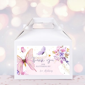Editable Butterfly Gable Gift Box Label Butterfly Birthday Girl Treat ...