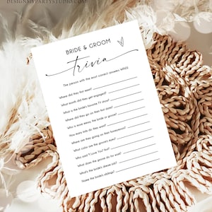 Editable Bride and Groom Trivia Bridal Shower Game Minimalist Modern ...