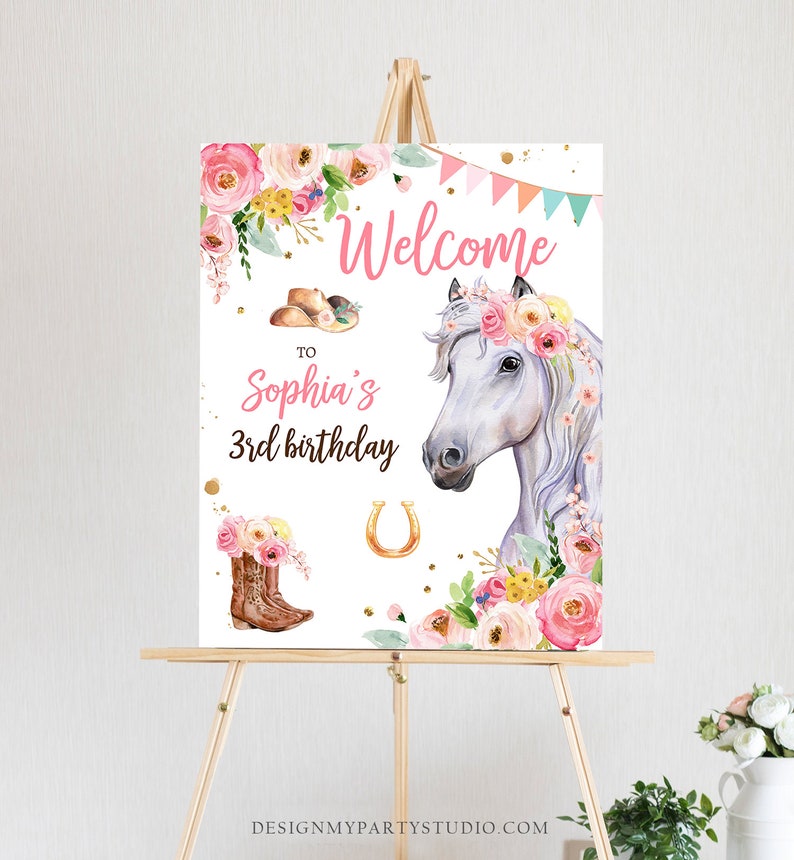 Editable Horse Birthday Welcome Sign Pony Birthday Welcome Sign Cowgirl ...