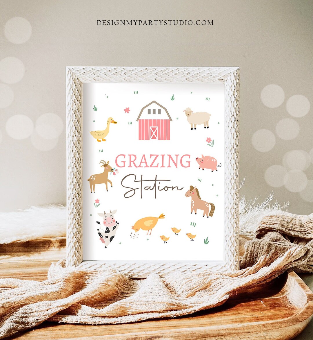 Grazing Station Food Party Sign Farm Animals Birthday Sign Table Decor ...