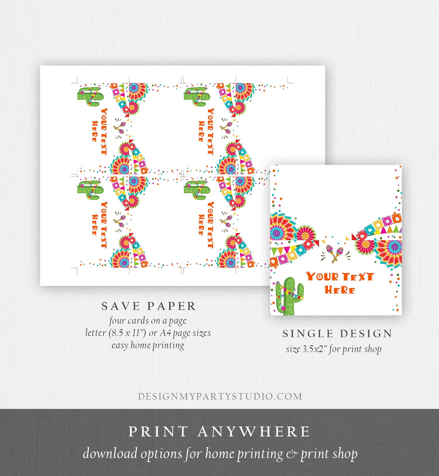 Editable Fiesta Cactus Food Label Fiesta Party Place Card Tent Card ...