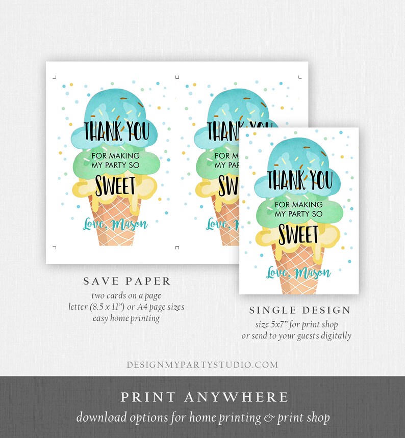 Editable Ice Cream Thank You Card Ice Cream Birthday Thank You | Etsy