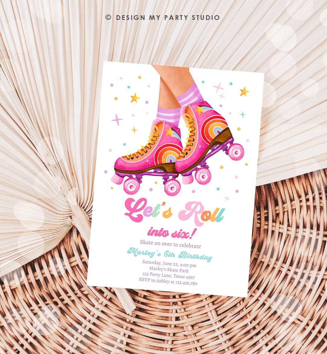 Editable Roller Skate Birthday Party Invitation Let's Roll Skating Kids ...