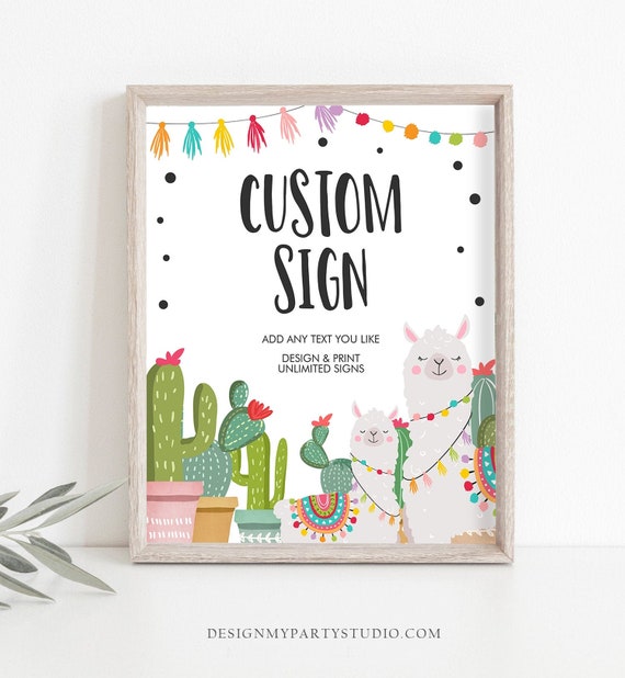 Editable Custom Sign Llama Fiesta Cactus Sign Baby Shower Decor ...