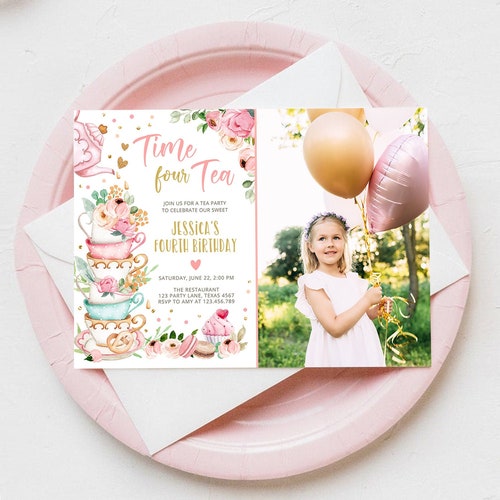 Editable Tea Party Birthday Invitation Four Par-tea Birthday - Etsy