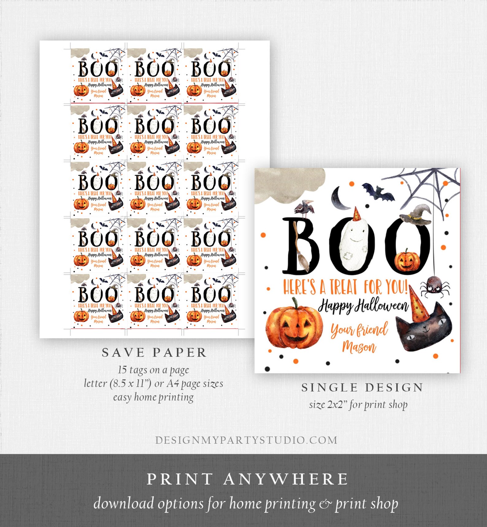 Editable Halloween Favor Tags Boo Gift Tags Costume Party - Etsy