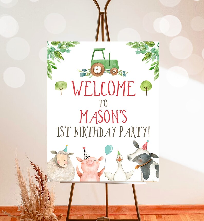 Editable Farm Birthday Welcome Sign Boy Barnyard Birthday Welcome Sign ...