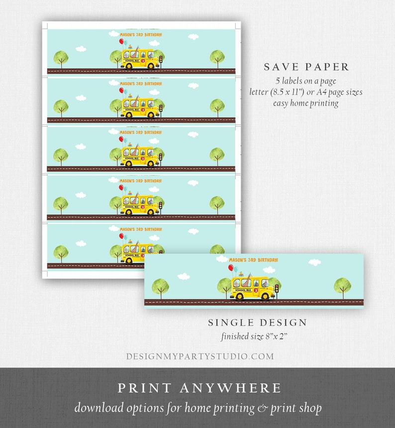 Editable School Bus Water Bottle Labels Wheels on the Bus | Etsy